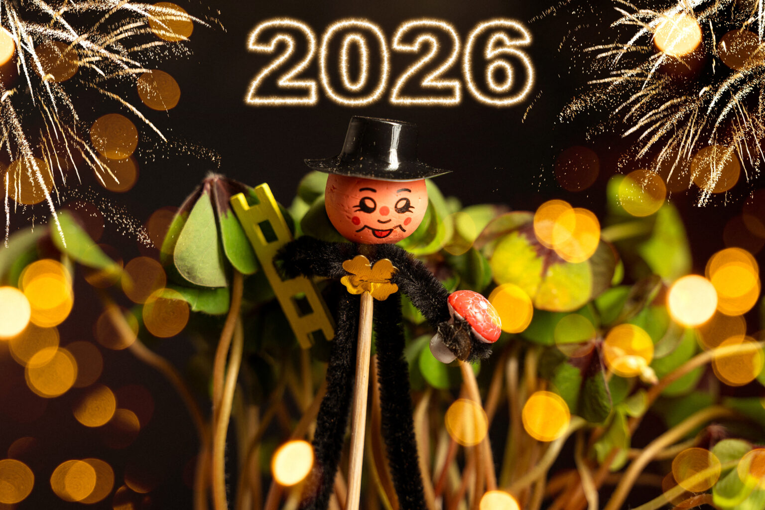 Neujahrswünsche 2026 – Glücksbringer mit Schornsteinfeger und Feuerwerk ...
