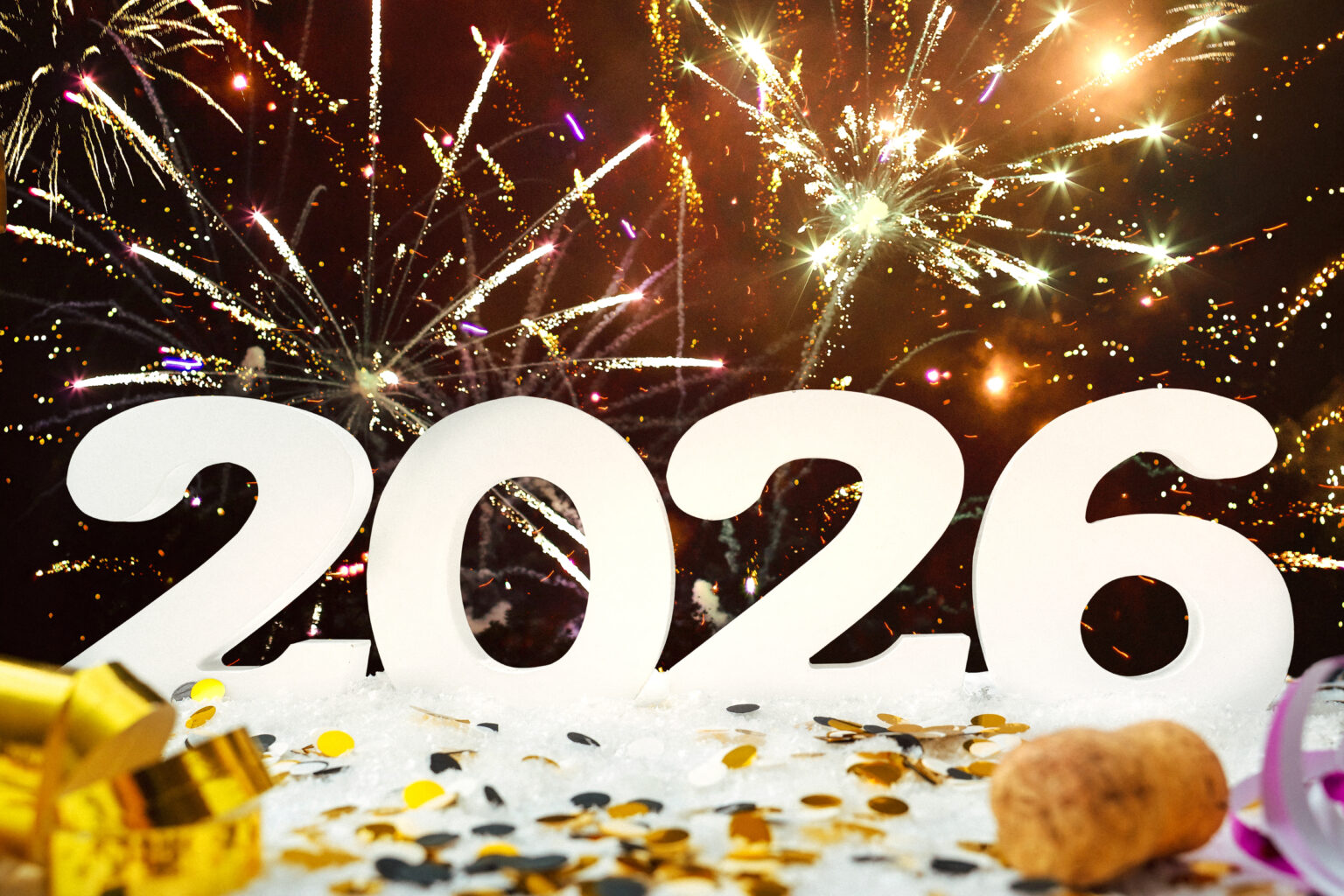 Neujahr 2026 Bild mit Feuerwerk und Jahreszahl 2026 • Neujahr 2026 Bilder