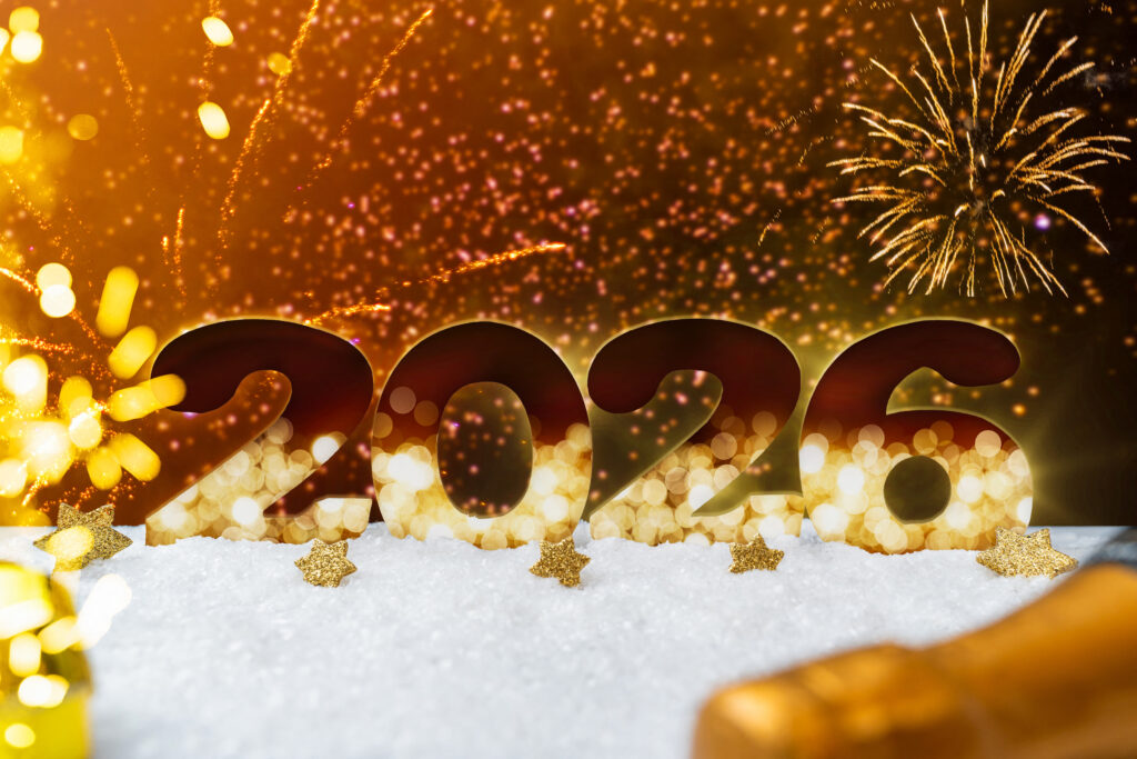 Neujahr 2026 – Goldene Jahreszahl mit Feuerwerk • Neujahr 2026 Bilder